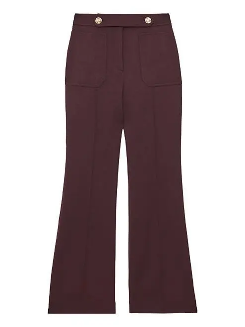 REISS Flared-leg Button-embellished Wool-blend Trousers - Burgundy