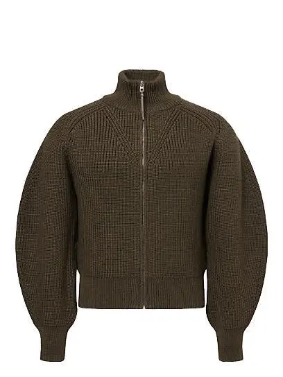Jacquemus Funnel-neck Ribbed Wool Cardigan - Dark Khaki