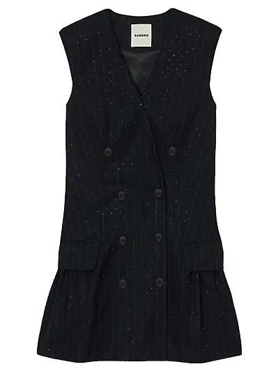 Sandro Rhinestone-embellished Double-breasted Mini Dress - Navy Blue
