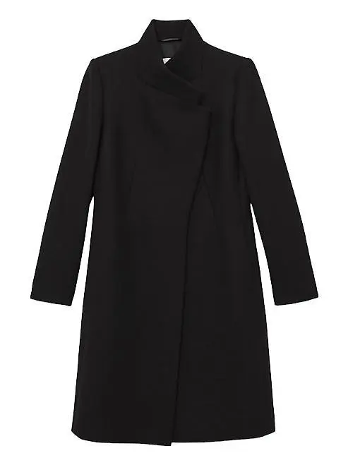 REISS Max Wrap-over Wool-blend Coat - Black