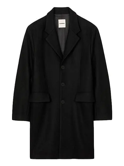 Sandro Button-up Regular Fit Wool And Cashmere-blend Coat - Black