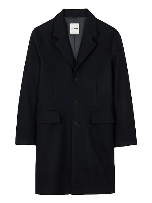 Sandro Button-up Regular Fit Wool And Cashmere-blend Coat - Navy Blue