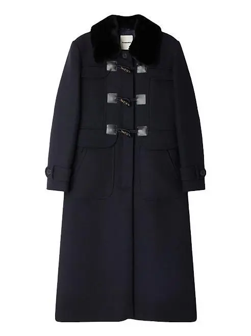 Sandro Regular-fit Wool-blend Coat With Velvet Collar - Navy Blue