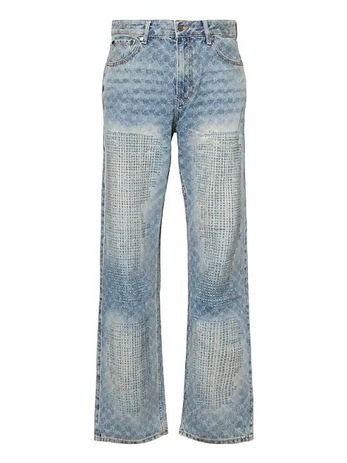 DAILY PAPER Amba Monogram-pattern Straight-leg Jeans - Blue