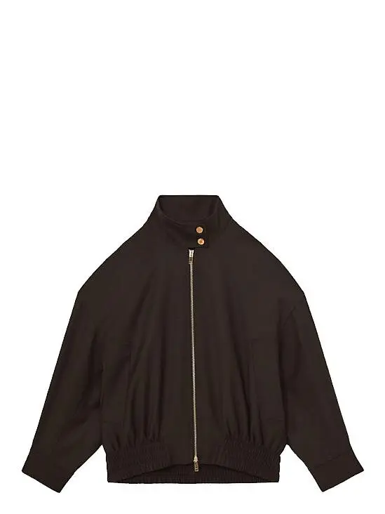 REISS Elodie Wool Bomber Jacket - Chocolate Brown