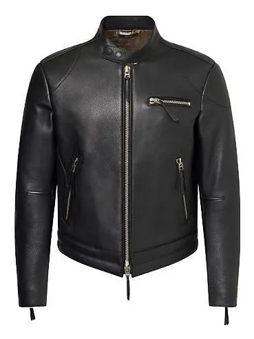 TOM FORD Stand-collar Long-sleeve Leather Biker Jacket - Black