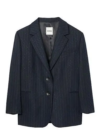 Sandro Rhinestone Embellished Striped Stretch-wool Blazer - Navy Blue