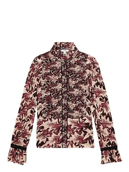 REISS Jules Graphic-print Woven Top - Burgundy Cream
