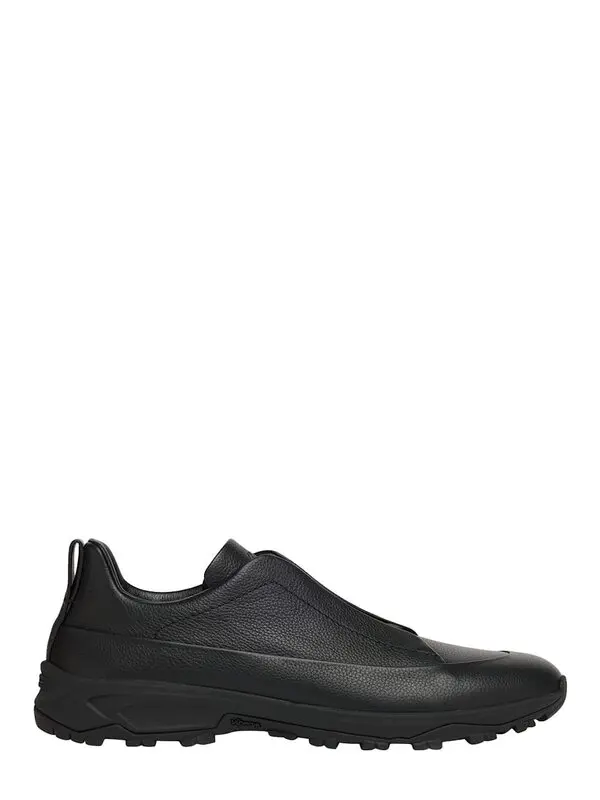 Zegna Triple Stitch Grained Leather Sneakers - Black