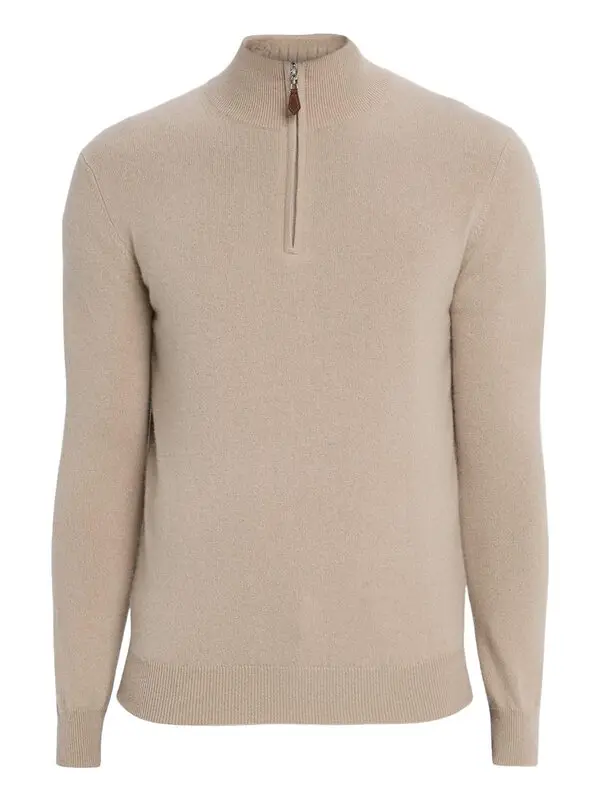 Neiman Marcus Cashmere Quarter-zip Pullover - Sand