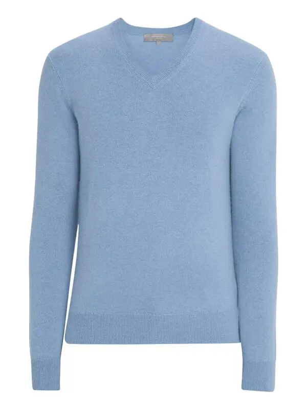 Neiman Marcus Cashmere V-neck Pullover - Celeste