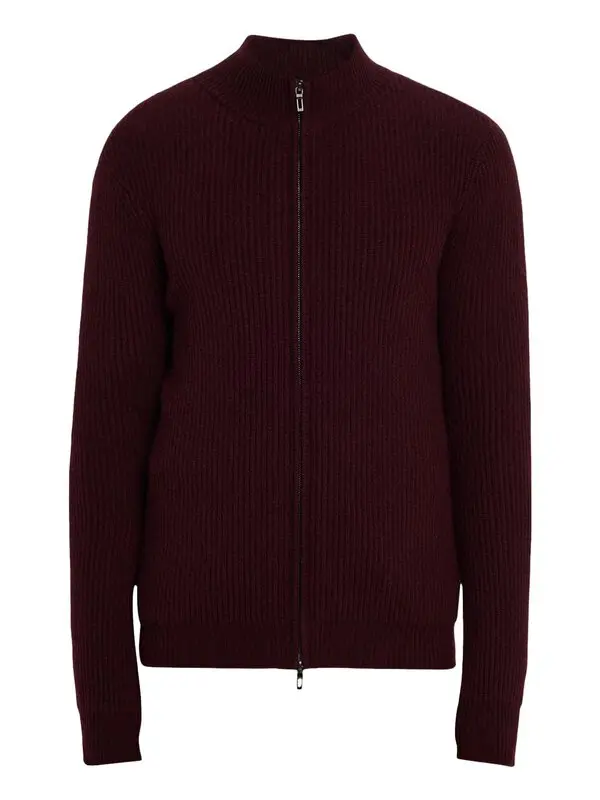 Neiman Marcus Ribbed Cashmere Full-zip Sweater - Aubergine
