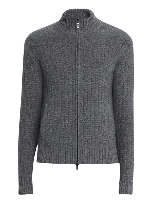 Neiman Marcus Ribbed Full-zip Cashmere Sweater - Medgry