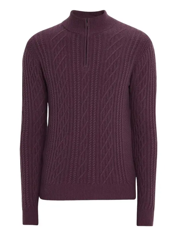 Neiman Marcus Cable Knit Quarter-zip Cashmere Sweater - Purple