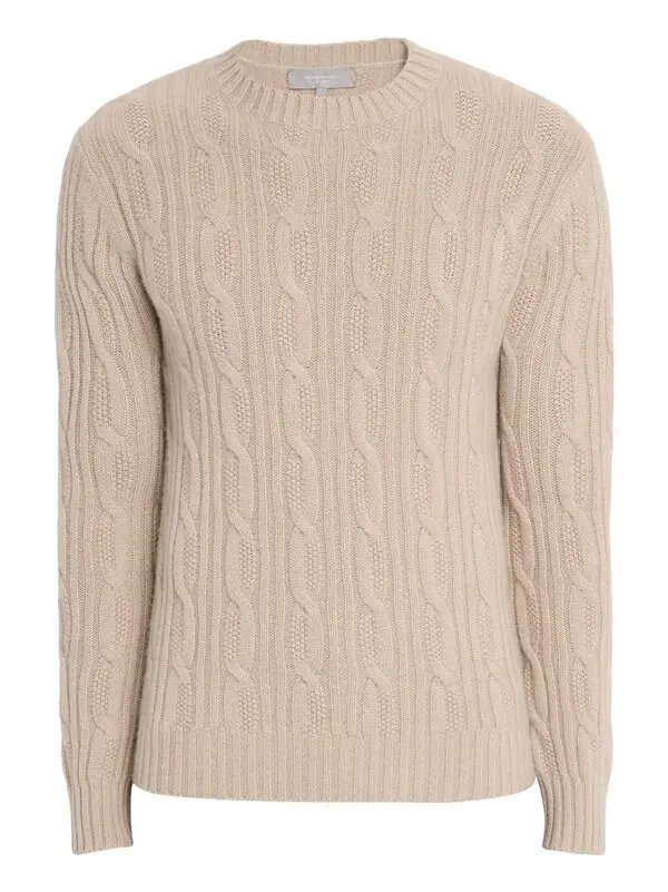 Neiman Marcus Cashmere Cable Knit Crewneck Sweater - Sand