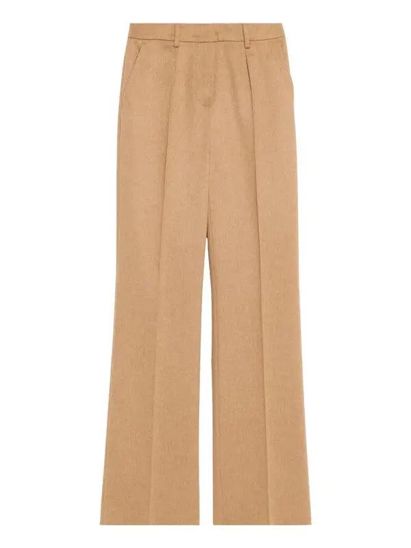 Max Mara Carbone Pleated Wool Straight-leg Trousers - Camel