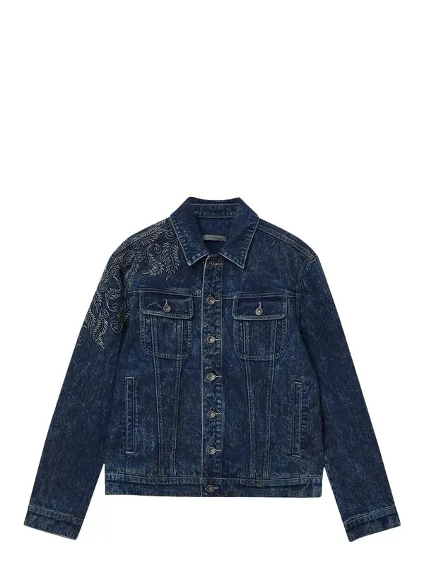 John Varvatos Anthony Embroidered Denim Trucker Jacket - Blue