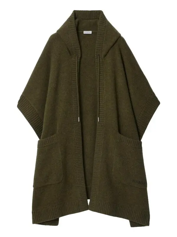 Burberry Wool Cashmere Hooded Cape - Shale Green