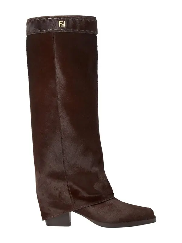 Fendi Minerva Square Toe Knee High Boots - Brown