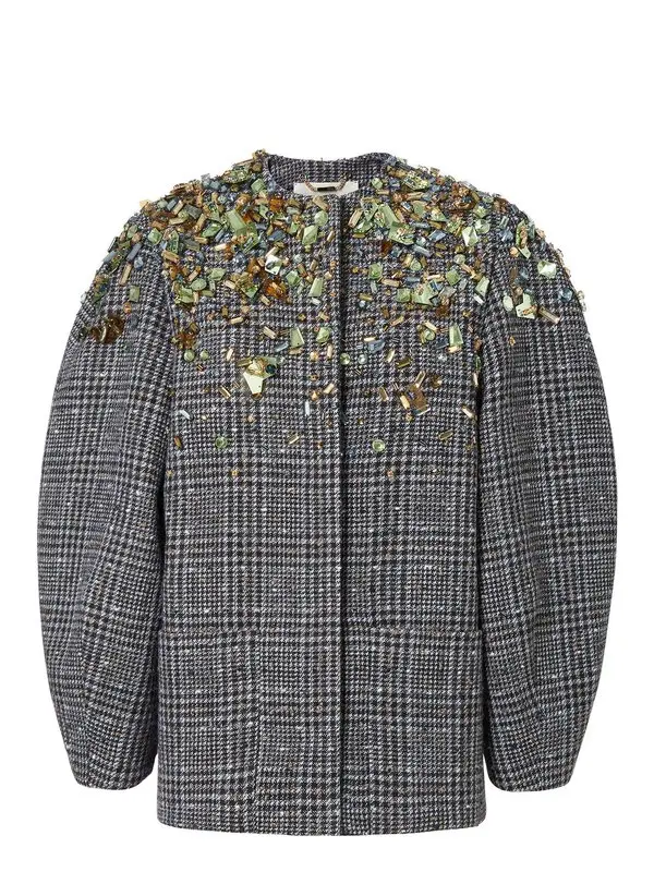 Fendi Tweed Blouson With Crystal Embroidery - Grey