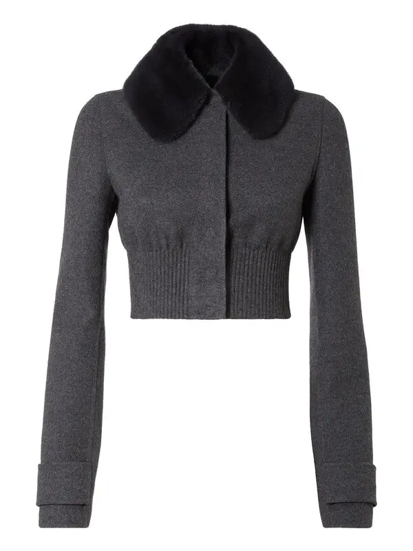 Fendi Cropped Cashmere Jacket With Mink Fur Collar - Grey