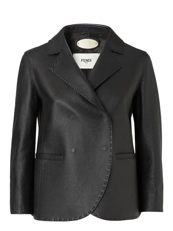 Fendi Leather Double-breasted Jacket - Black