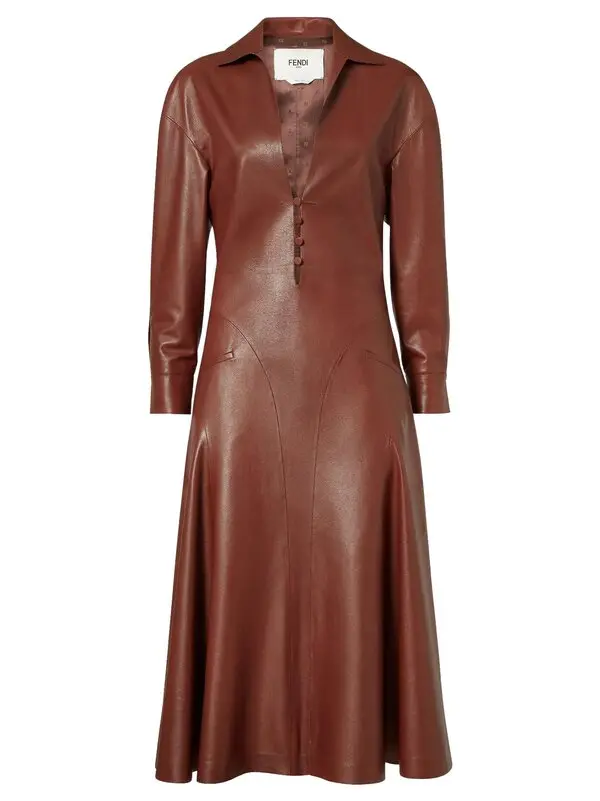 Fendi Midi Nappa Leather Dress - Brown