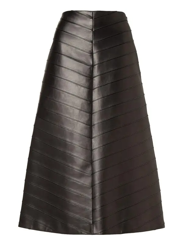 Fendi Flared Nappa Leather Midi Skirt - Black