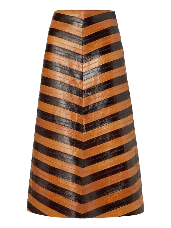 Fendi Flared Midi Hagfish Leather Skirt - Brown