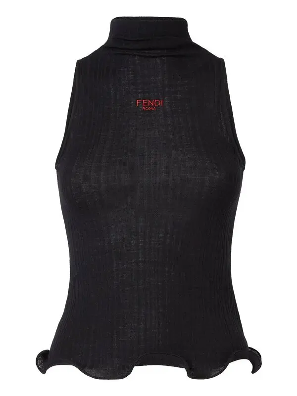 Fendi Sleeveless Top With Embroidered Lettering - Black