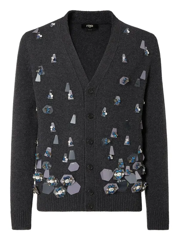 Fendi Cardigan With Embroidery - Grey