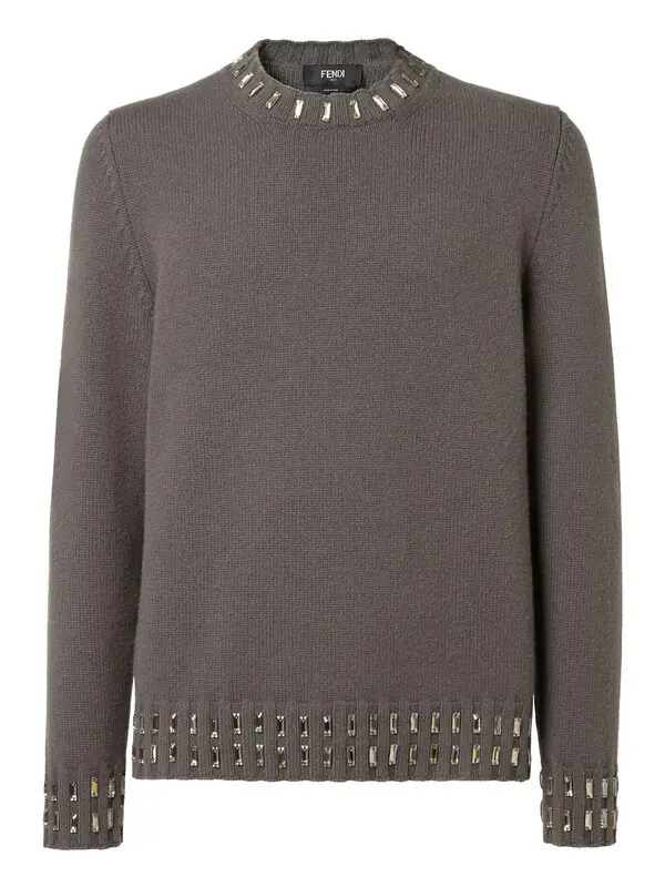 Fendi Regular-fit Pullover With Crystal Detailing - Grey
