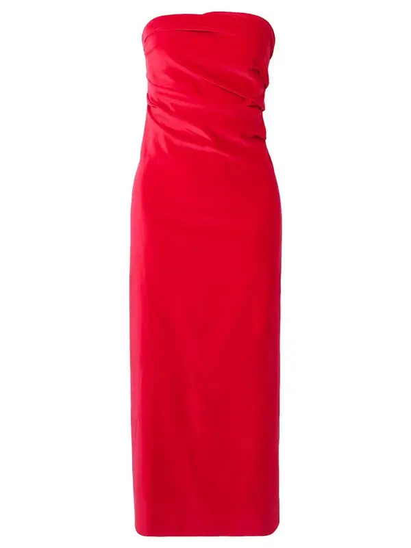 Tove Sabella Strapless Ruched Velvet Midi Dress - Red