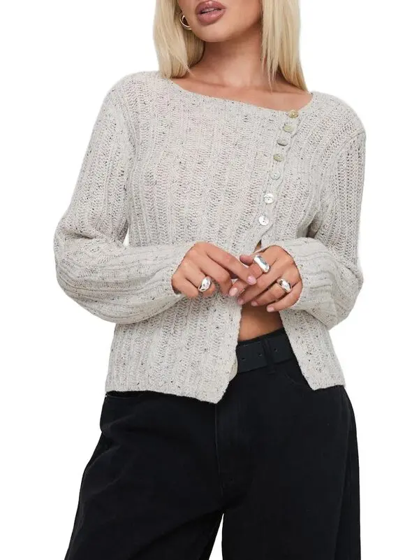 Princess Polly Lneker Split Front Sweater - Grey