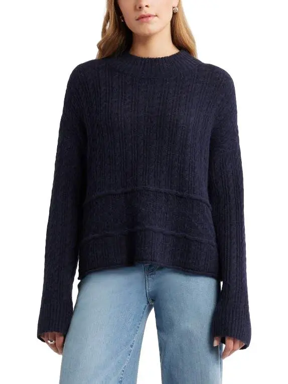 Treasure & Bond Mock Neck Alpaca & Wool Blend Sweater - Navy Still