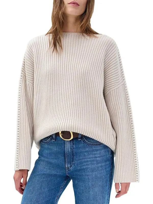 Rag & Bone Ingrid Boatneck Wool Rib Sweater - Light Oat