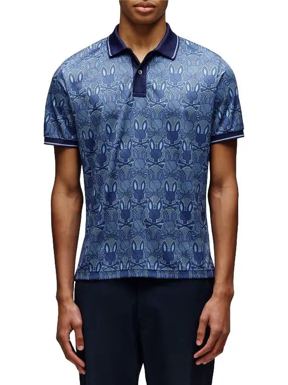 Psycho Bunny Reeves Bunny Print Sport Polo - Evening Blue