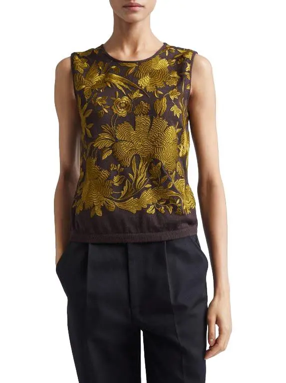 Giambattista Valli Metallic Floral Jacquard Cashmere & Silk Sweater - Brown