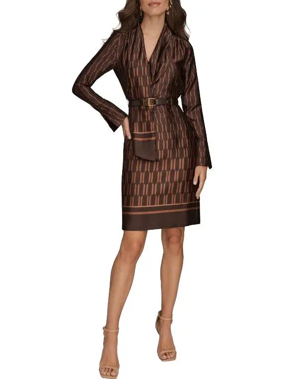 Donna Karan New York Geo Print Long Sleeve Satin Mini Dress - Choclate Plum