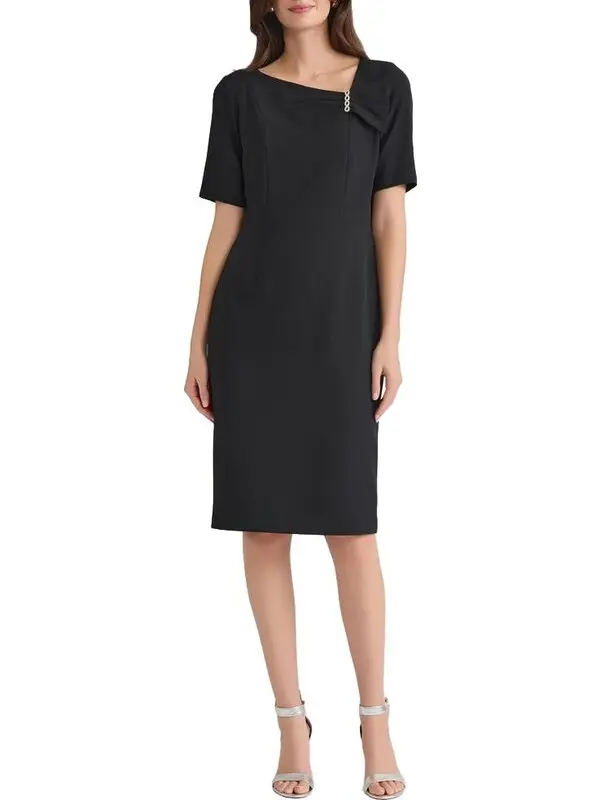 KASPER Asymmetric Neck Sheath Dress - Black