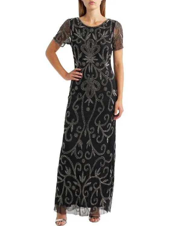Pisarro Nights Beaded Gown - Black/silver