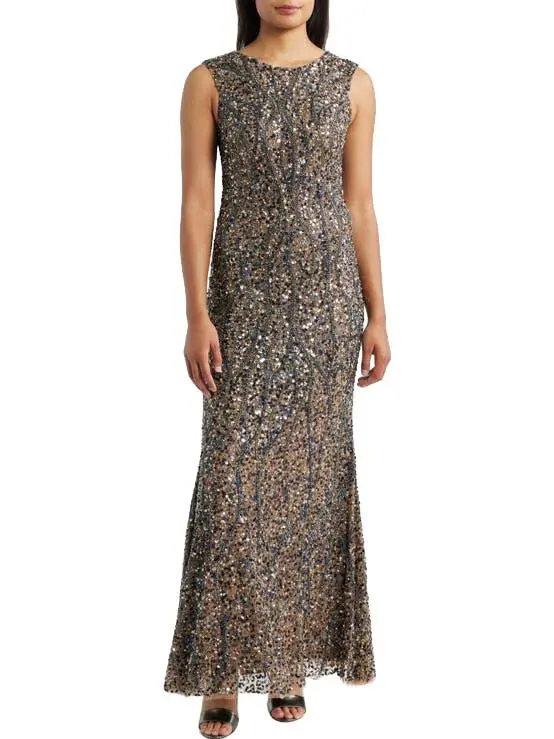 Pisarro Nights Sequin Sleeveless Gown - Mocha