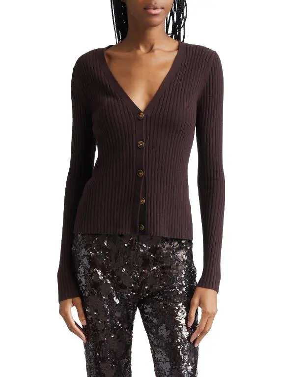 Veronica Beard Thelma Cashmere Rib Cardigan - Dark Currant