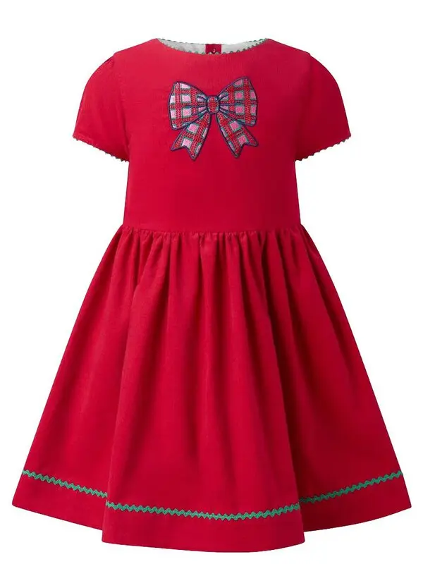 RACHEL RILEY Embroidered Tartan Bow Dress - Red