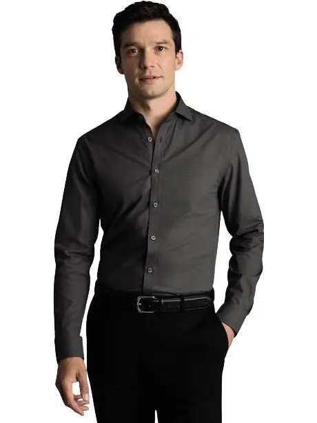 CHARLES TYRWHITT Non-iron Stretch Poplin Shirt - Charcoal Grey