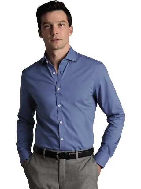 CHARLES TYRWHITT Non-iron Stretch Poplin Shirt - Ocean Blue