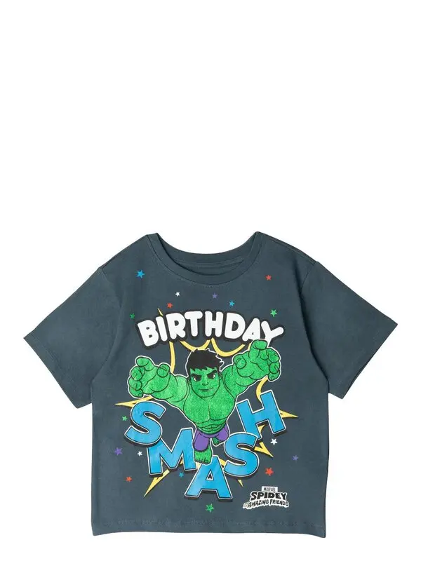 MARVEL Spider-man Birthday T-shirt - Dark Gray/ Hulk