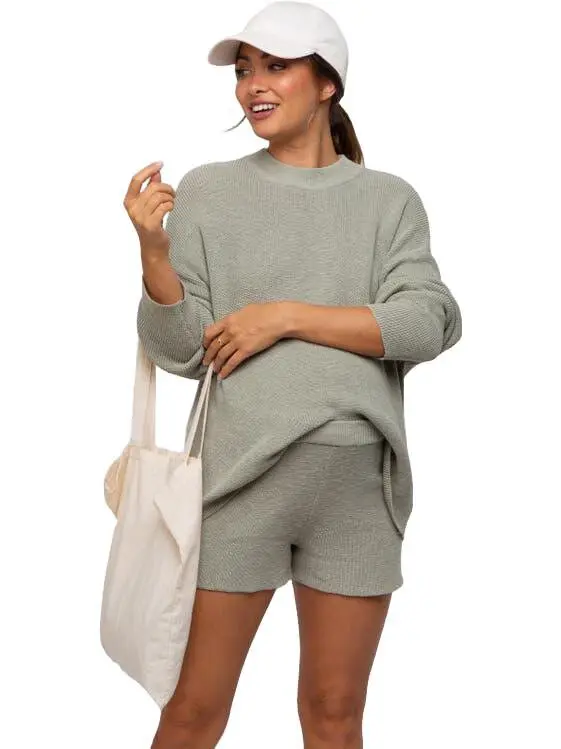 PINKBLUSH Sweater And Shorts Set - Light Olive