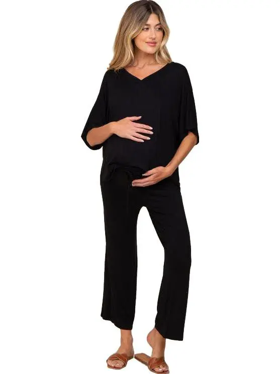 PINKBLUSH Cropped Pant Maternity Set - Black
