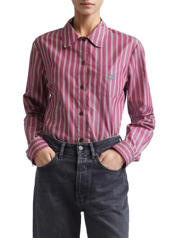Etro Stripe Cotton Button-up Shirt - Multicolor Bordeaux Base